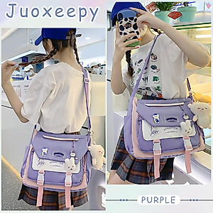 Aesthetic Messenger Bag with Stuffed Pendant and Pins Kawaii Crossbody Bag for Women nylon Messenger Bag Japanese Ita Bag Casual Shoulder Bag