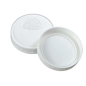 Wide Mouth Mason Jars 16 oz - (2 Pack) - Ball Wide Mouth 16-Ounces Pint Mason Jars with White M.E.M Food Storage Plastic Lids, Caps Fit Ball and Kerr Wide Mouth - For Storage, Freezing, Leak Proof,