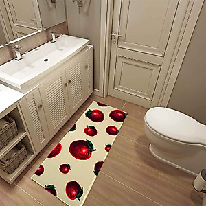 Invuni Multifunctional Long Strip Apple Rugs Summer Series Non-Slip Backed Mat Apple Doormat, Fruit Kitchen Mats Set of 2 (17" X 47"+17" X 30")