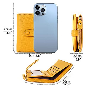 HKCLUF Small Wallet for Women,Genuine Leather Minimalist Bifold Wallets Ladies Credit Card Holder Coin Purse Mini Wallet With ID Window (Yellow)