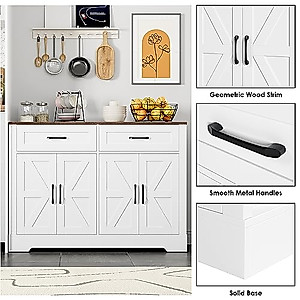 BOTLOG Farmhouse Buffet Cabinet with Storage, 47.2" Sideboard Storage Cabinet with Drawers Coffee Bar Cabinet for Kitchen, Dining Room, Hallway, White