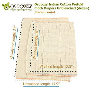 OsoCozy Unbleached Prefold Cloth Diapers – Soft and Absorbent Baby Diapers Made of 100% Unbleached Cotton - 10"x14", Fits 6-10 Lbs. - Diaper Service Quality (DSQ), (Newborn, 4x6x4 Layering)