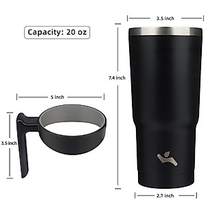 Konokyo 20 oz Tumbler with Handle and 2 Straw 2 Lid, Insulated Water Bottle Stainless Steel Vacuum Cup Reusable Travel Mug,Black