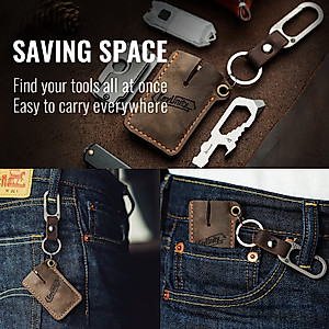KeyUnity KA03 Leather Sheath EDC Pocket Organizer Hand Stitched Slip Pouch for KU00 Carabiner, Nail Clippers, Mini Flashlight, Mini Crowbar (KA03)