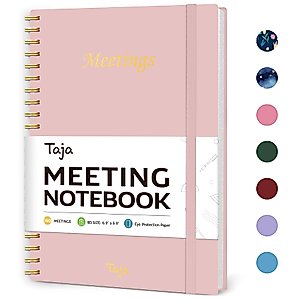 Meeting Notebook For Work Organization - Work Planner Notebook With Action Items, Agenda Planner For Note Taking, 160Pages (6.9" X 9.9") Project Planner For Men & Women - Pink