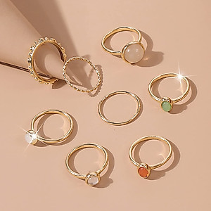 ItsStarred 8pcs Gold Stone Knuckle Ring Set for Women Vintage Stackable Midi Finger Rings Set