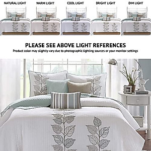 Madison Park Caelie Quilt Modern Classic Design All Season, Breathable Coverlet Lightweight Bedding Set, Matching Shams, Decorative Pillow, King/Cal King(104"x94"), Leaf Blue 6 Piece