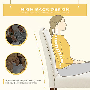 DUMOS Upholstered Dining Chairs Set of 2, Modern Fabric Dining Room Chair with Nailhead Trim and Wood Legs, Mid-Century Accent for Living Room, Kitchen, Beige