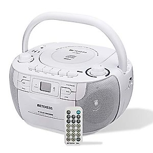 Retekess TR621 CD and Cassette Player Combo, Portable Boombox AM FM Radio, MP3 Player Stereo Sound with Remote Control, USB, TF Port, for Family(White)