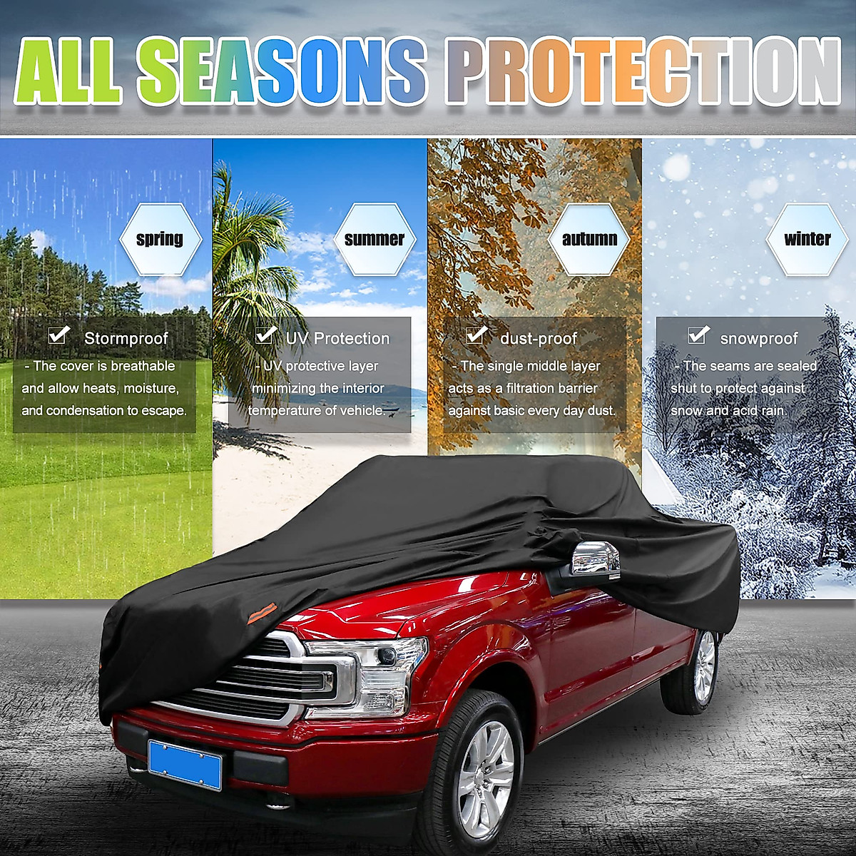 X AUTOHAUX Pickup Truck Cover for Ford F150 Regular Cab 8Ft Bed 2-Door 04-21 F350 Regular Cab 8 Foot Bed 2-Door 08-21 Outdoor Waterproof Sun Protection W/Driver Door Zipper Black