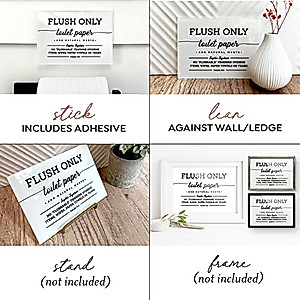 5x7 Inch Flush Only Toilet Paper & Natural Waste Designer Sign ~ Ready to Stick, Lean or Frame ~ Premium Finish, Durable (White)