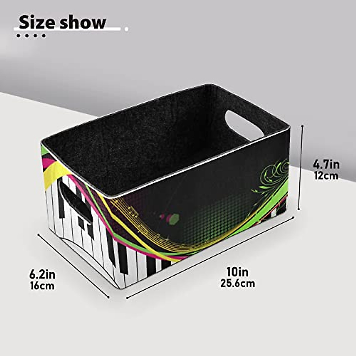 Black Piano Notes Storage Basket Felt Storage Bin Collapsible Shelves Basket Empty Gift Baskets Organizer for Pet Supplies Magazine