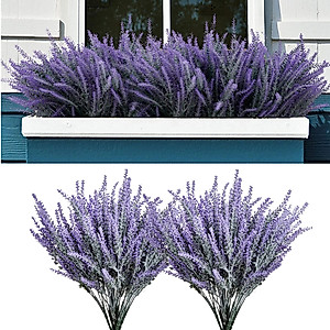 PASYOU 6Pcs Artificial Lavender, Plastic Flowers Plants Faux Simulation Wedding Indoor Outdoor Bridal Bouquet Home Garden Office Kitchen Bathroom Balcony Wedding Arrangement Decoration Purple