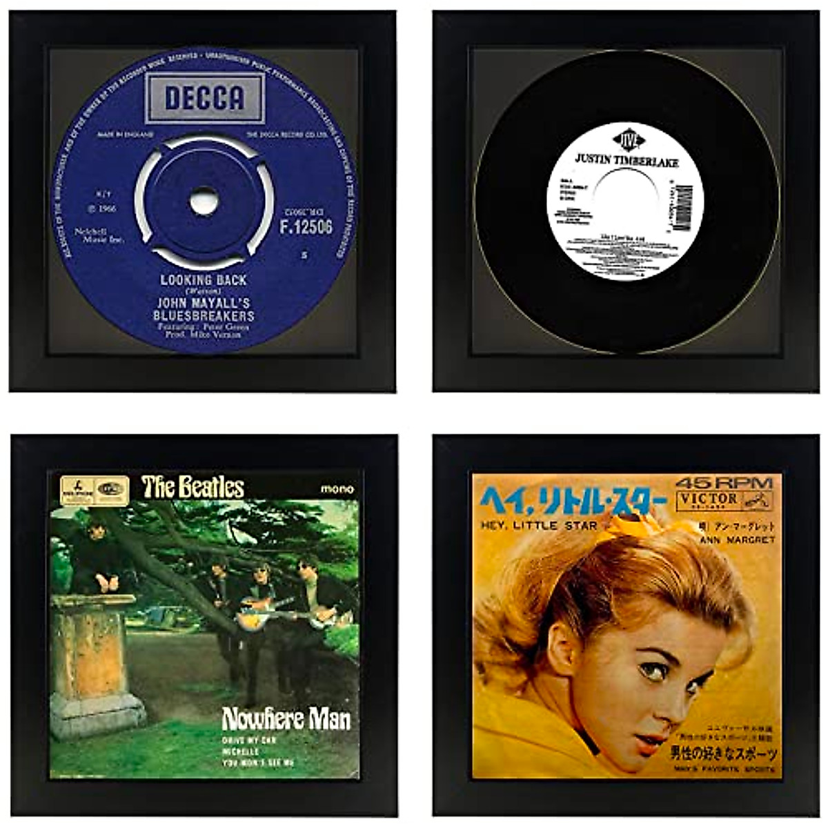 2 Pack, 45 Single 6 7/8" Vinyl Record Frame, Display 45 rpm Vinyl Record with Mat or 7" 45 rpm Vinyl Sleeve Art without mat, Wall & Tabletop Display