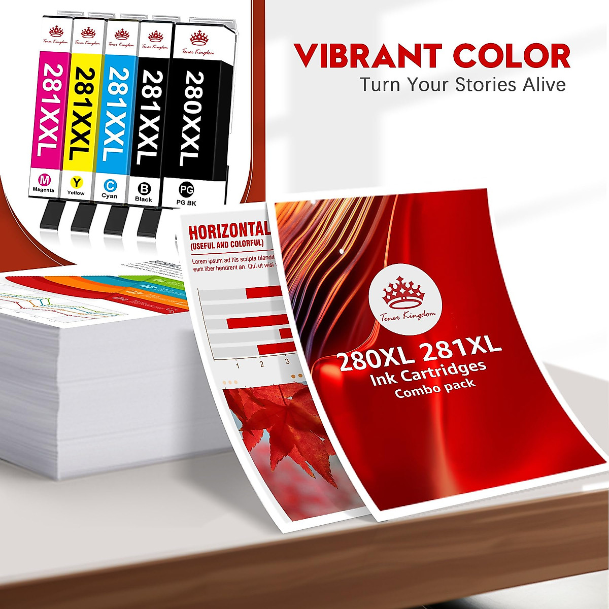 Toner Kingdom Compatible Ink Cartridge Replacement for Canon 280 281 PGI-280XXL CLI-281XXL PGI 280 CLI 281 XXL Ink for PIXMA TR7520 TR8520 TS6120 TS6220 TS6320 TS8120 TS9120 TS9520 Printer (5 Pack)