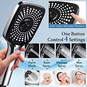 Shower Head with Handheld Combo, 12'' Rectangle Rain Shower Head with Upgraded 12'' Z-Shaped Shower Extension Arm, High Pressure 4 Setting Handheld Shower Head with 60'' Hose, Height/Angle Adjustable