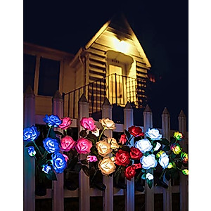 Vanful Solar Outdoor Lights with 6 Charming Roses, LED Roses Light with Bigger Solar Panel,Outdoor Solar Lights for Yard, Pathway, Patio, Garden Decoration(Blue)