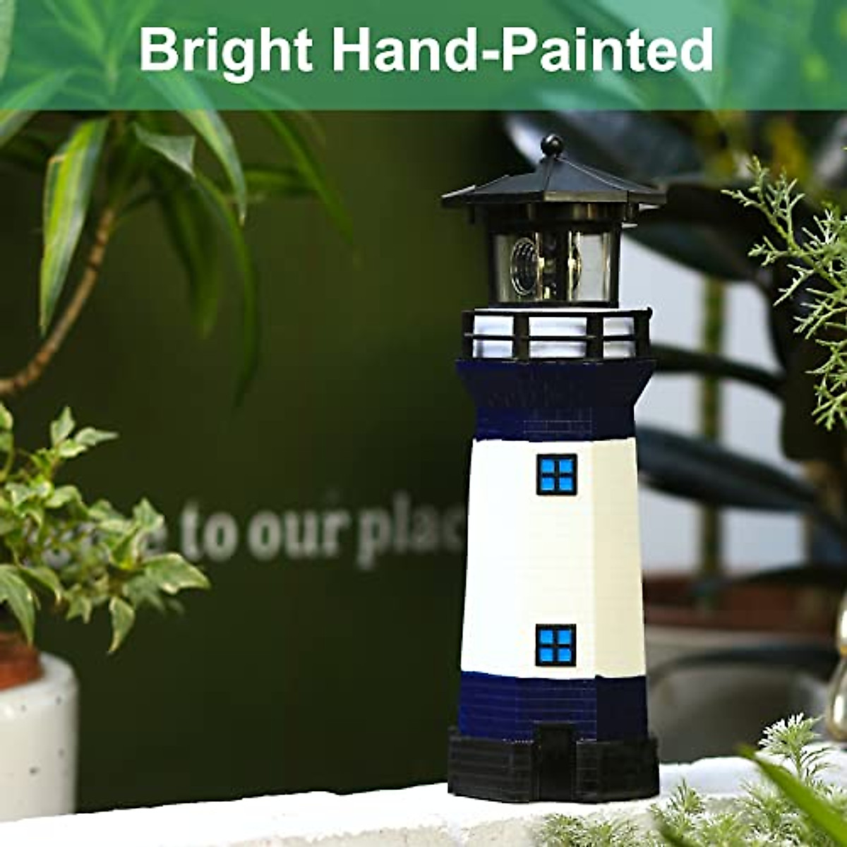 HSHD Lighthouse with Rotating Beacon LED Lights - Solar Lighthouse Lamp Outdoor Decorative for Garden Patio Well Cover Gifts(Blue2)