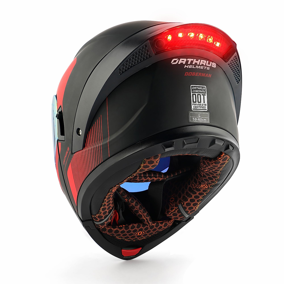 Orthrus Modular LED Full Face Motorcycle Helmet - DOT Approved, Flip-Up Dual Visor Design for Motorbikes, Street Bikes, Mopeds, Racing, Commuting - Unisex Adult