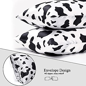Nttspring Satin Pillowcase for Hair and Skin,King Size Pillow Cases 2,Silky Cow Print Pillow Cases Set of 2 Soft&Cozy Silk Satin Pillow Cases for Women 2 Pack with Envelope Closure(20x36,Cow)