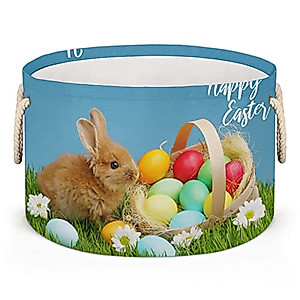 Happy Easter Funny Rabbits (9) Large Round Baskets for Storage Laundry Baskets with Handles Blanket Storage Basket for Bathroom Shelves Bins for Organizing Nursery Hamper Girl Boy