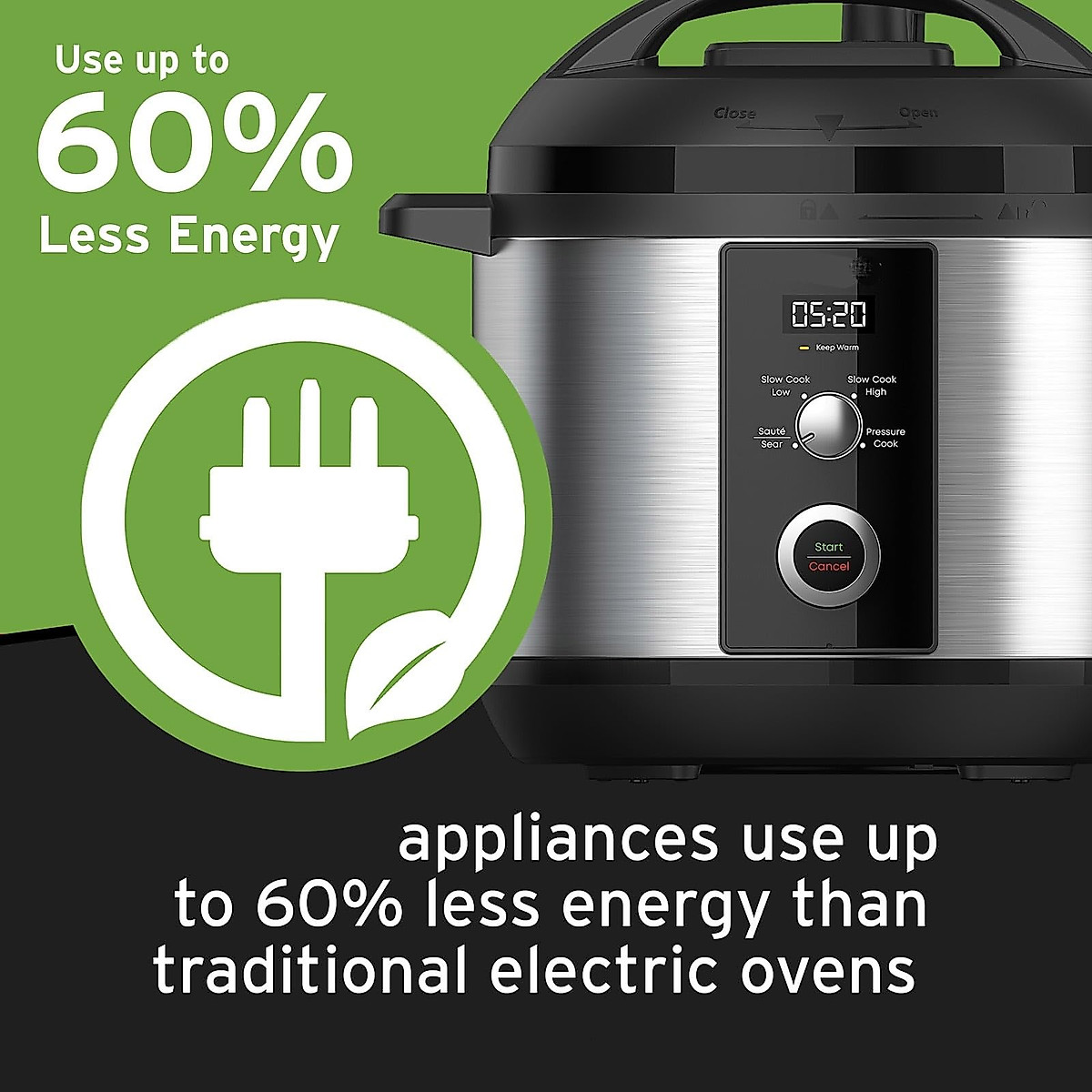 6QT Easy 3-in-1 Slow Cooker, Pressure Cooker, and Sauté Pot, Versatile Family Cooking, Black