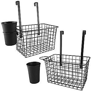 Diversified Hanging Metal Basket 2 PACK, Over Cabinet Door Organizer, Adjustable Height, with Hair Blow Dryer Hook & Cups Holder, Bathroom Kitchen Vanity Closet Office Garage Storage Organization
