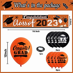 Class of 2023 Graduation Decorations Orange Congratulations Banner and 8pcs Congrats Grad Balloons Graduation Yard Sign College Graduation Party 2023 Orange Graduation Decorations