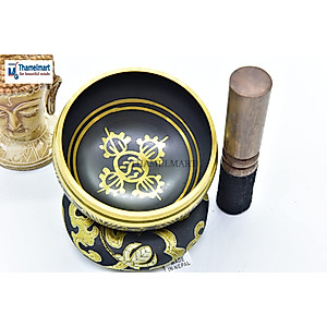 4" Tibetan Meditation Yoga Austomangal Singing Bowl Set with Mallet Cushion (Om Mantra-Tibetan)