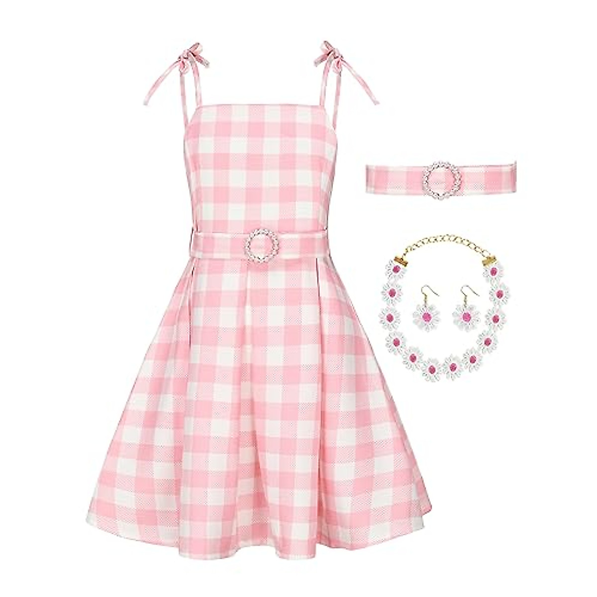 Hitormoon Girls Pink Costume Dress Movie Cosplay Princess Dress Up Kids Outfits with Pearl Belt and Daisy Accessories Birthday Party HN007L