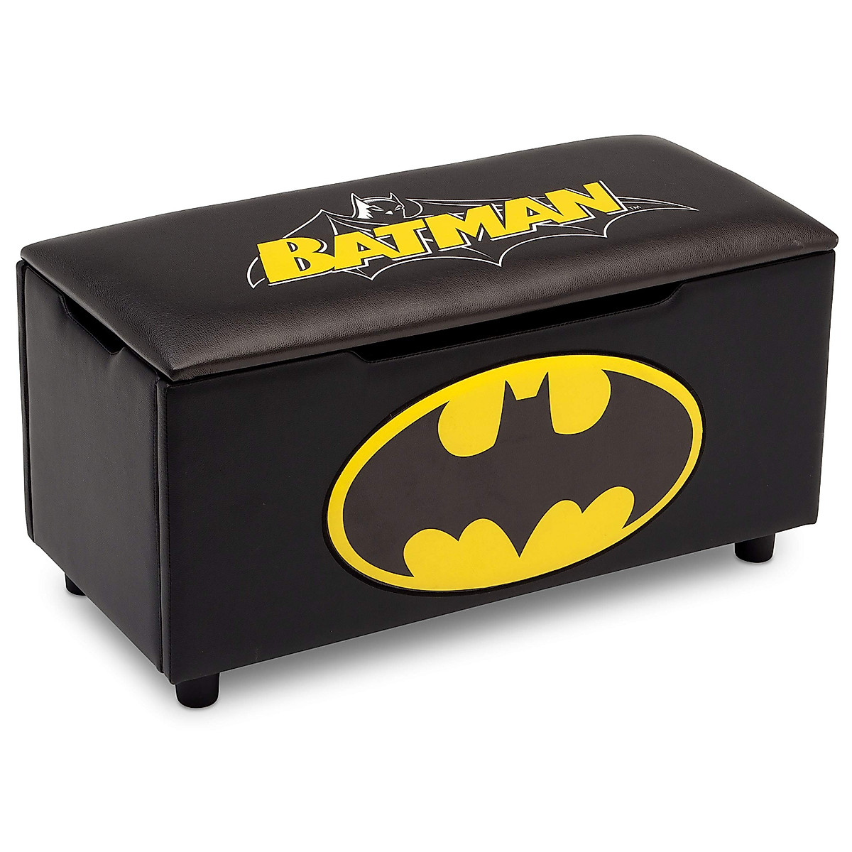 Delta Children DC Comics Batman Upholstered Storage Bench for Kids | Perfect for Bedrooms/Playrooms/Living Rooms | Features Fun Graphics of Batman