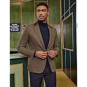 Mens Herringbone Blazer Vintage Tweed Blazer British Wool Blend Sport Coat Light Coffee L