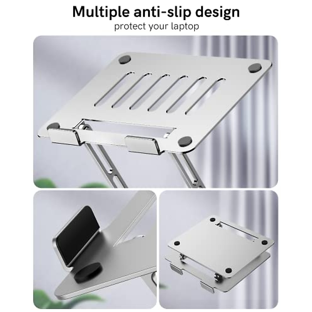 NTMY Aluminum Adjustable Laptop Stand for Desk, Ergonomic Computer Stand for Laptop, Portable Laptop Stand Adjustable Height, Foldable Laptop Riser for Desk, MacBook Stand for Desk, Fits for 10-16"