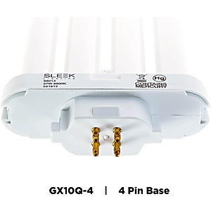 SLEEKLIGHTING 27 Watt T5 Quad Tube CFL 4 Pin GX10q-4 Base Light Bulb 6500K 1450lm - Compact Fluorescent -Daylight White Light (2 Pack)