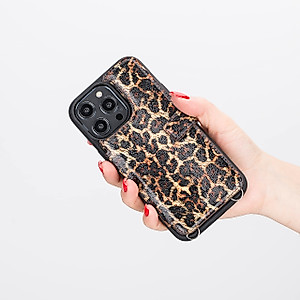 Venito Fermo Leather Wallet Case Compatible with iPhone 14 Pro Max Crossbody Case - Extra Secure with RFID Blocking (Leopard Pattern)