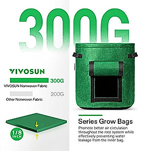 VIVOSUN 5-Pack 10 Gallon Potato Grow Bags, Fabric Pots with Handle and Roll-up Window, Green