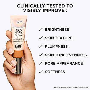 IT Cosmetics CC+ Nude Glow Lightweight Foundation + Glow Serum with SPF 40 - With Niacinamide, Hyaluronic Acid & Green Tea Extract - 1.08 fl oz