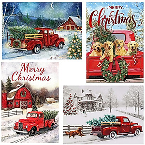 LWZAYS 4 Pack 5d Diamond Painting Kits for Adults,Christmas Truck DIY Full Drill Diamond Art Kits Paint with Diamonds Full Drill Gem Art and Crafts,DIY Gift and Home Decor 12X16inch