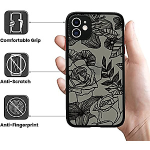 SUBESKING Compatible with iPhone 12 Flower Case for Women Girls, Cute Black Blooming Floral 3D Pattern Design Translucent Matte PC Back Soft TPU Bumper Protective Clear Cover 6.1 Inch