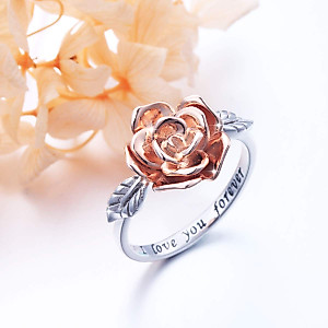 DAOCHONG S925 Sterling Silver Rose Flower Love Wedding Marry Engagement Jewelry Bands Promise Purity Ring for Women Size 8