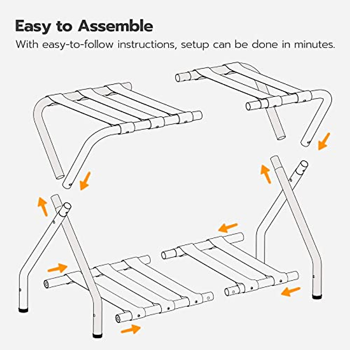 HOOBRO Luggage Racks Set of 2, Folding Suitcase Stand for Guest Room, Metal Luggage Holder with Storage Shelf, Bedroom, Hotel, Black BK03XLP201G2
