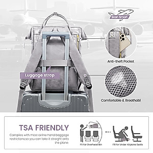 LOVEVOOK Vintage Leather Backpack for Women,15.6 inch Leather Laptop Backpack Women Teacher Nurse Work Travel Backpack Computer Laptop Bags,Professional Backpack Purse Carry On Backpack,Tile Violet