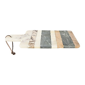 Bloomingville Marble Cheese and Cutting Board with Stripes and Leather Tie, Multicolor