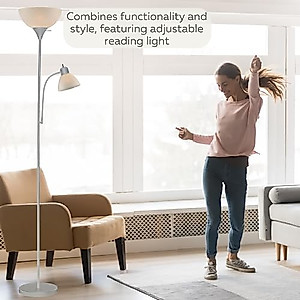 Adjustable Silver Floor Lamp with Reading Light By Light Accents - Susan Modern Standing Lamp For Living Room/Office Lamp 72" Tall - 150-watt With Side Reading Light Corner Lamp (Silver)