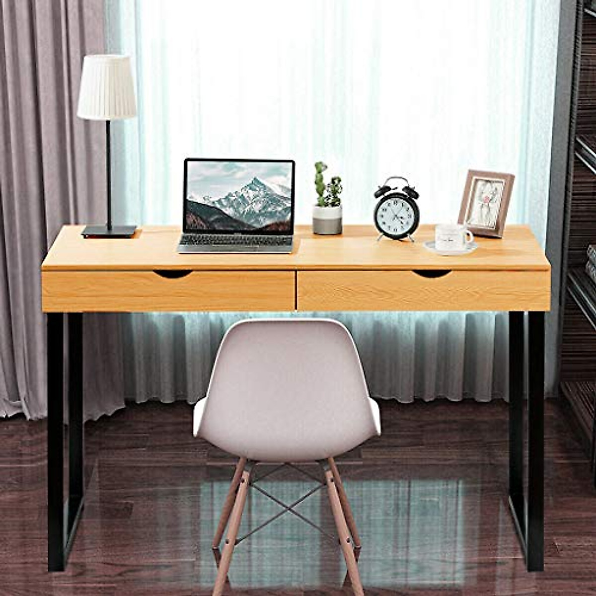 NDGDGA Desktop Computer Desk with Drawers for Small Spaces, Modern Home Office Laptop Table, Multipurpose Gaming Writing Study Computer Table Wooden Workstation (Yellow, 47.2 x 20.5 x 29.5 inches)