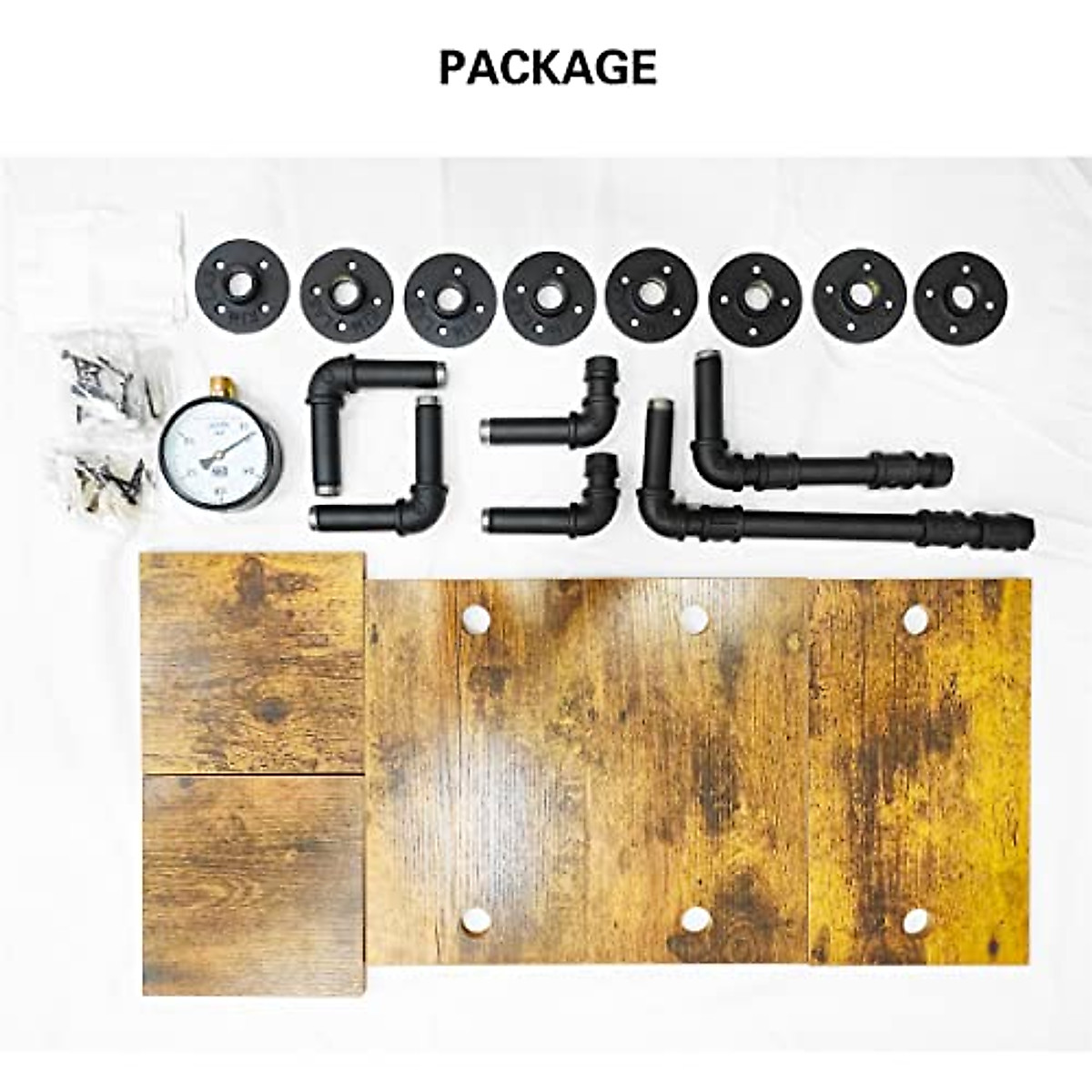 Sinsloto Retro Industrial Pipe Shelves Rustic Wood Ladder Shelf Wall Mounted Floating Shelves DIY Storage Shelving Set of 3 Bookshelf Bookcase