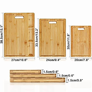 HHXRISE Original Bamboo Cutting Board(3 Piece Set) With Handle For Kitchen, With Built-In Compartments And Juice Grooves, Heavy Duty Chopping Board Serving Tray, Butcher Block, Carving Board…