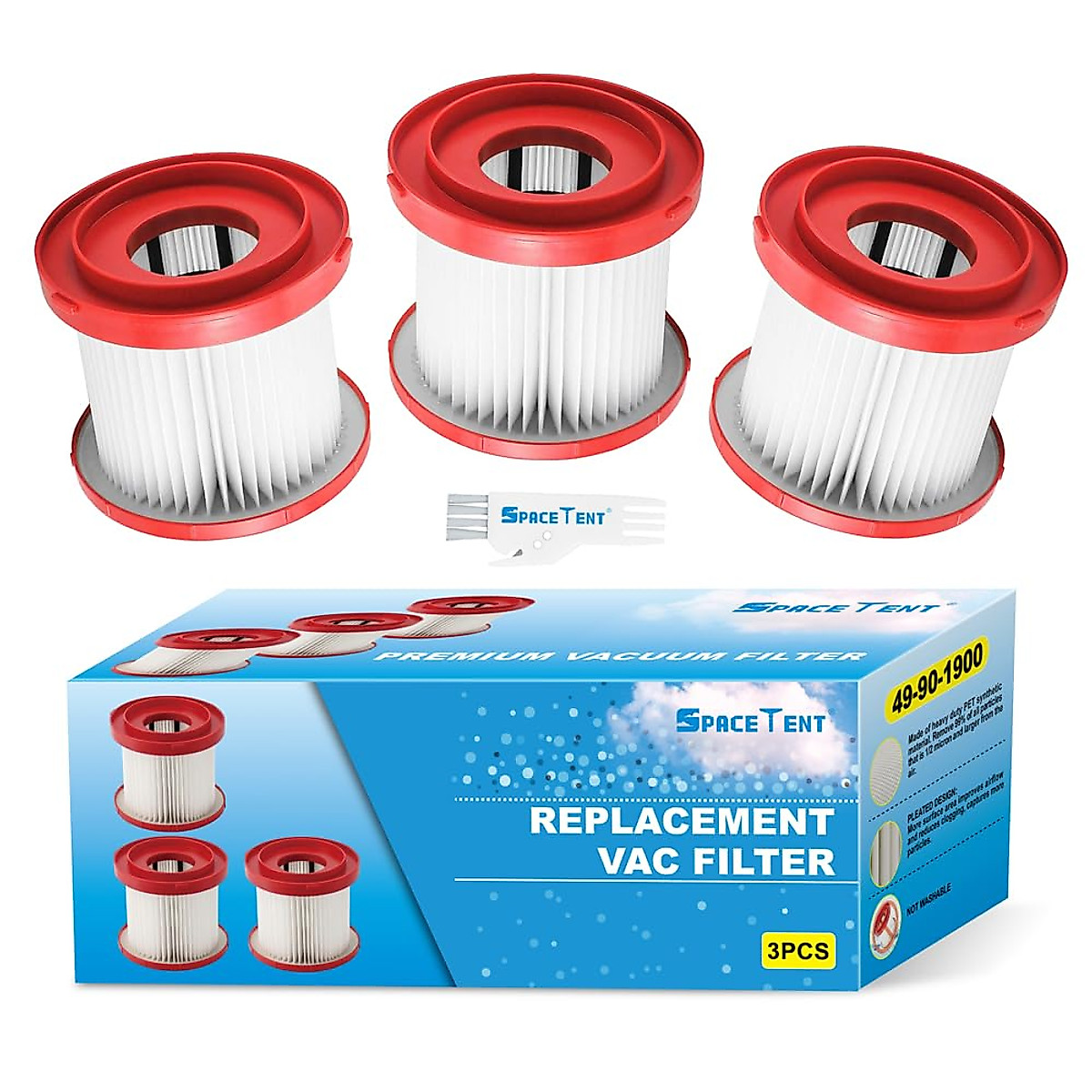 SpaceTent 3 Pack 49-90-1900 Hepa Filters for Milwaukee M18 Wet Dry Vacs (0880-20, 0970-20) and M12 Wet Dry Vacs (0960-20, 0960-21)