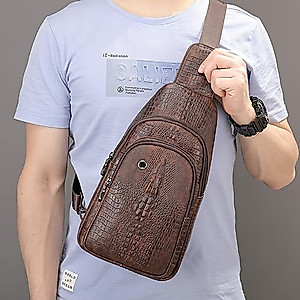 NIUCUNZH Sling Backpack,Small Crossbody Bag Crocodile Leather One Shoulder Sling Bags Travel Chest Pack Brown