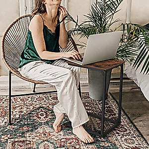 Nandae C Shaped End Table Set of 2, Rustic Side Table Bedside Table with Metal Frame for Laptop, Snack, Sofa Couch, Bed Living Room Bedroom, Rustic Brown